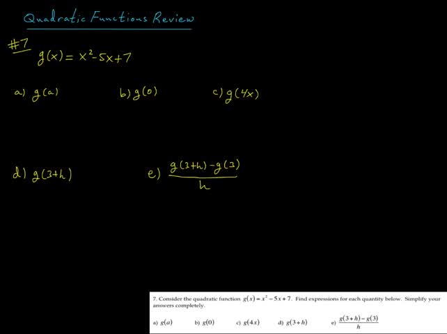Quadratic Functions - #7