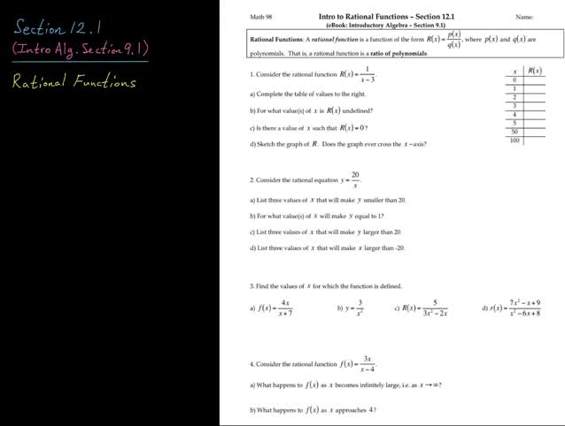 Intro to Rational Functions - #1