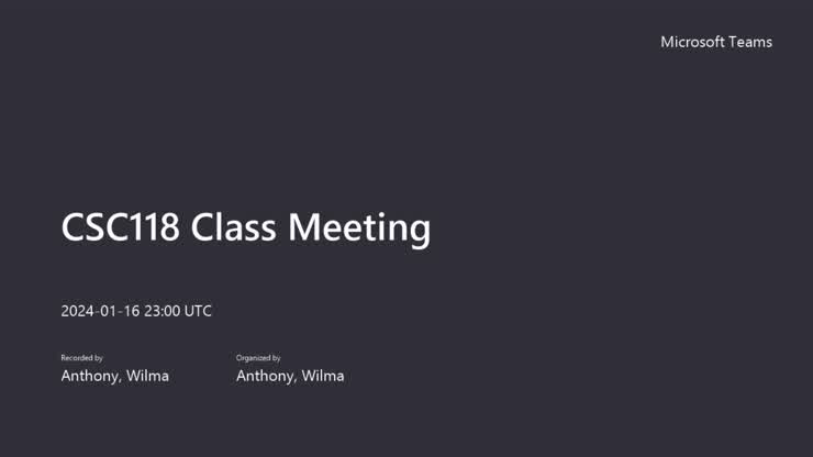 CSC118 Class Meeting