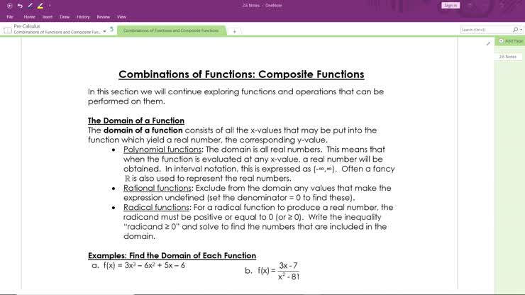 Combinations of Functions Composite Functions