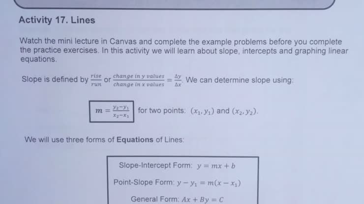 Math 100 - Activity 17 - Lines