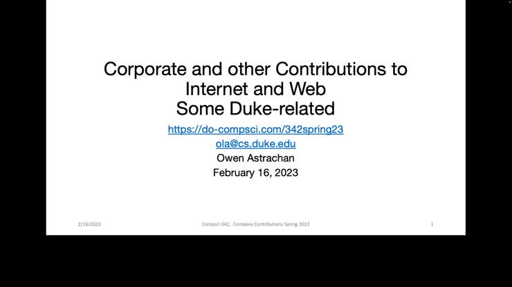 Owen Astrachan - Compsci 342 - Griffith Theatre - Spring 2023 on 2/16 ...