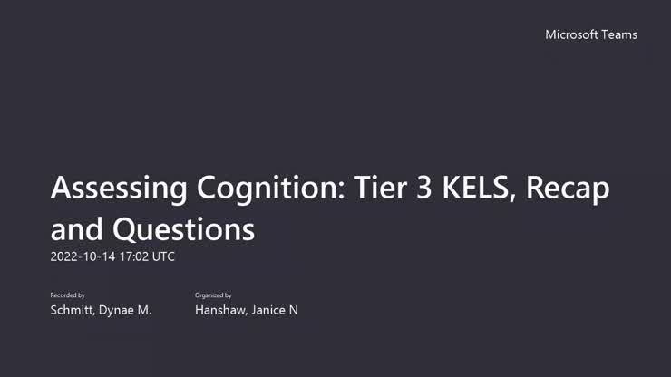 Assessing Cognition_ Tier 3 KELS, Recap and Questions