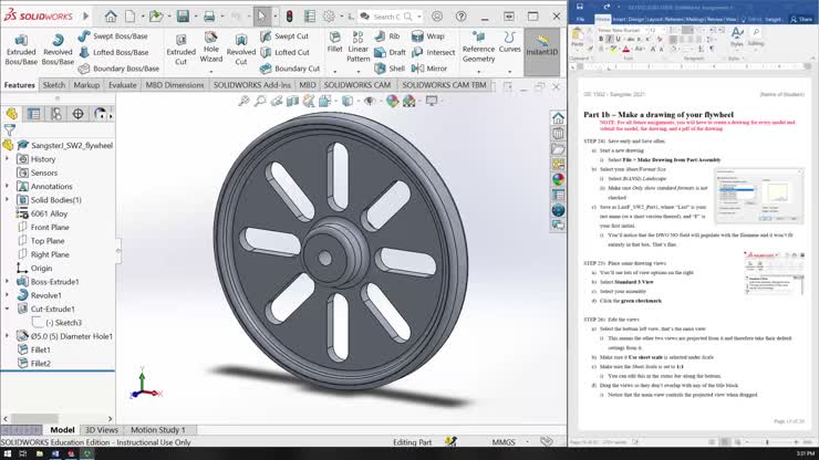 SolidWorks Walkthrough - Features and Drawings - Flywheel Drawing
