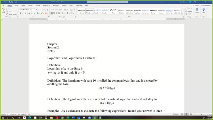 Section 3.2 -- definition of a logarithm