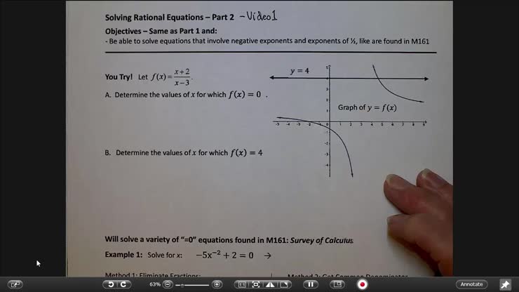 Solving Rational Equations Part 2 Example 1 Su2019