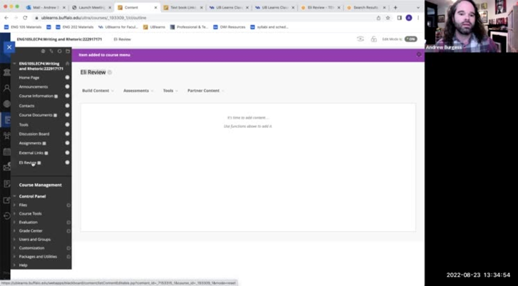 Linking your Eli Review course to UBLearns