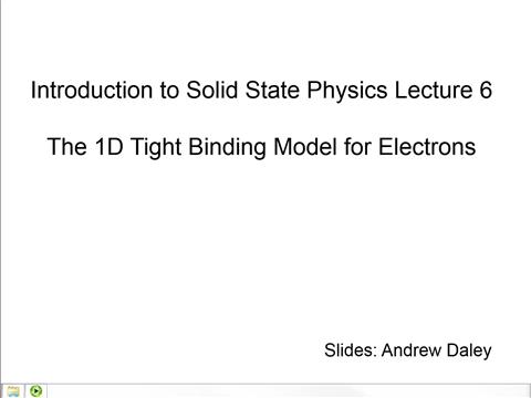 Introduction to Solid State Physics, Lecture 6: One-dimensional Tight Binding Model for Electrons