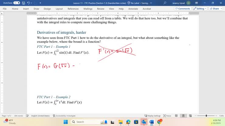 Calc 2: January 16, 2025 - FTC + Chain rule