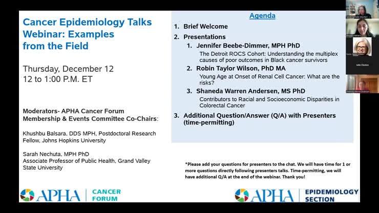 Cancer Epidemiology Talks- APHA Cancer Forum & APHA Epidemiology Section