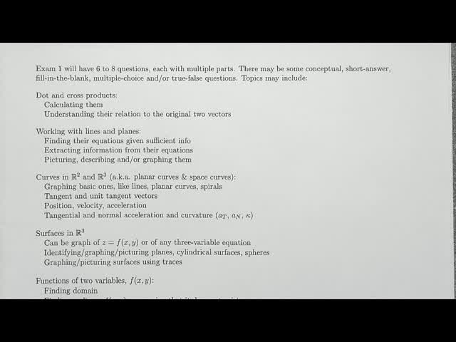 Math 273 Exam 1 Practice Solutions