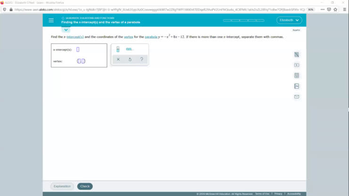 Finding the x-intercept(s) and the vertex of a parabola