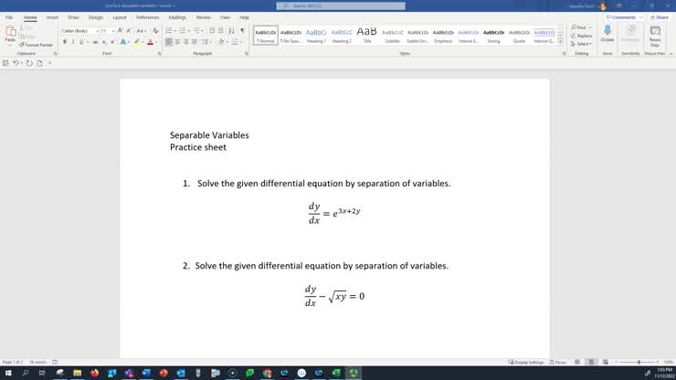 Separable Variables Practice #1