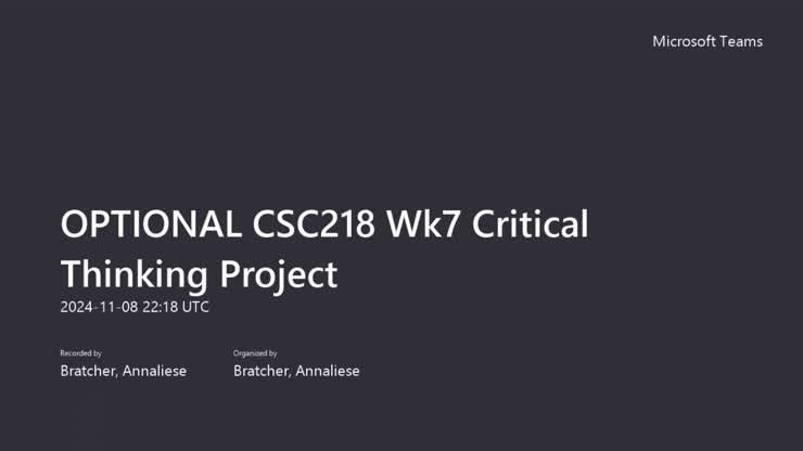 OPTIONAL CSC218 Wk7 Critical Thinking Project