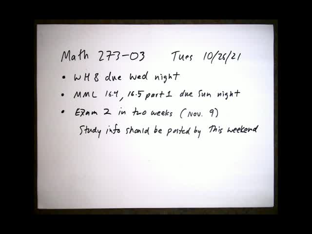 Math 273-03 Tuesday 10-26-21