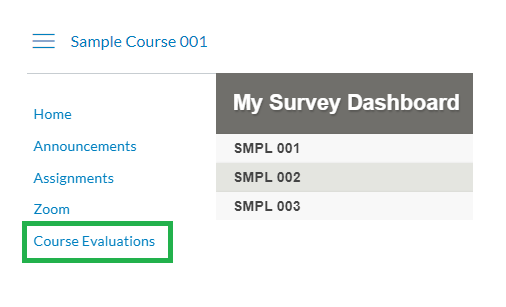 Course Evaluations - Link in Canvas course left-menu