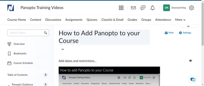 How to Add Panopto Videos to Annoucements