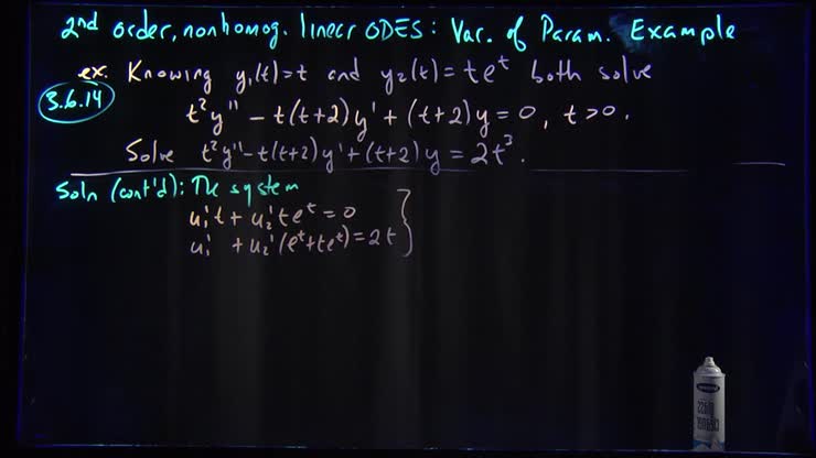 2nd-order linear nonhomogeneous ODEs: Variation of Parameters Example ...