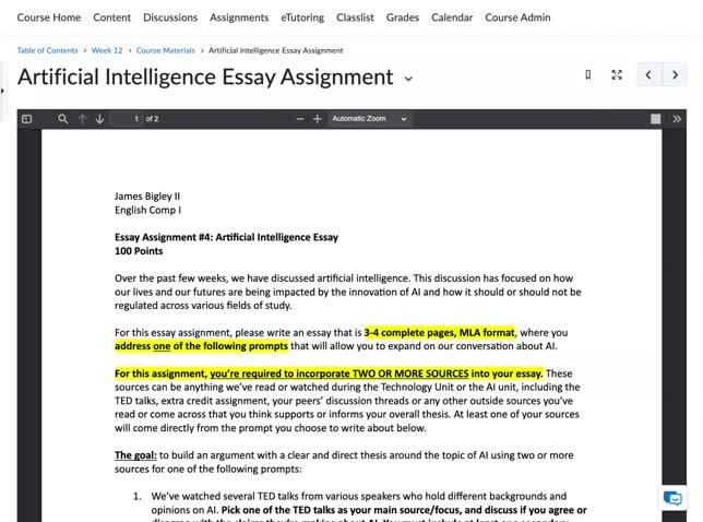 Artificial Intelligence Essay Assignment Explanation