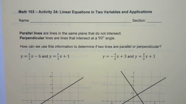 Math 103 Linear Equations in Two Variables and Applications