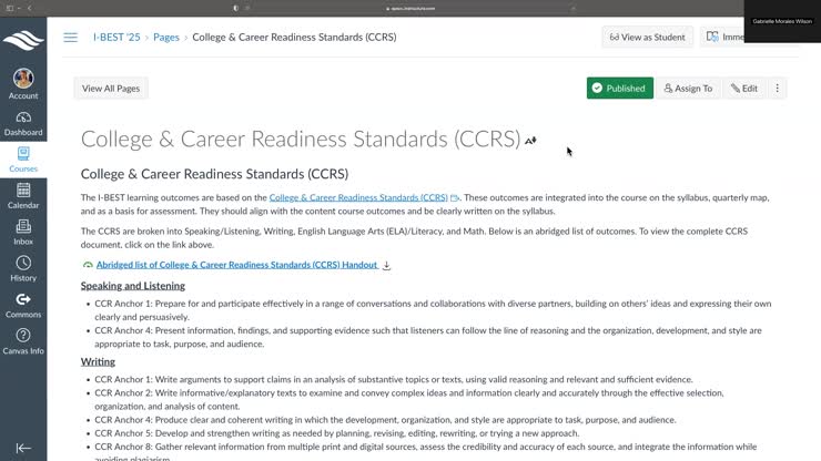 IBEST Student Outcomes/College & Career Readiness Standards