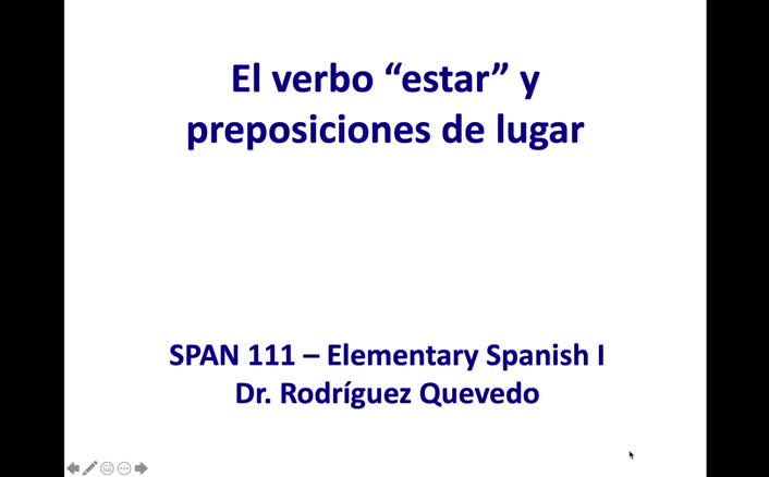 SPAN 111: El verbo "estar" & preposiciones de lugar