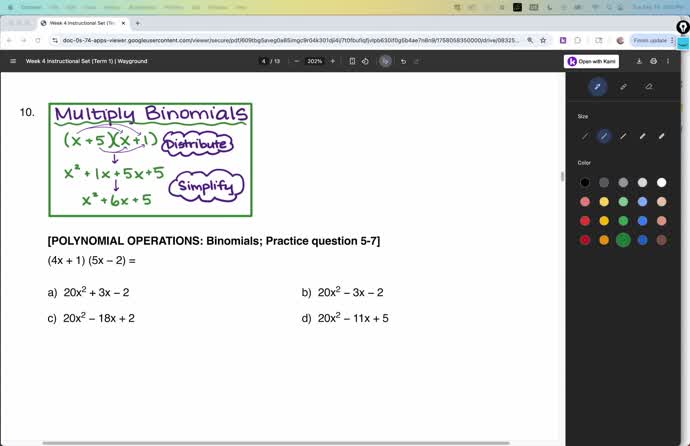 Week 4, Pt. 2: Polynomial Operations: Binomials