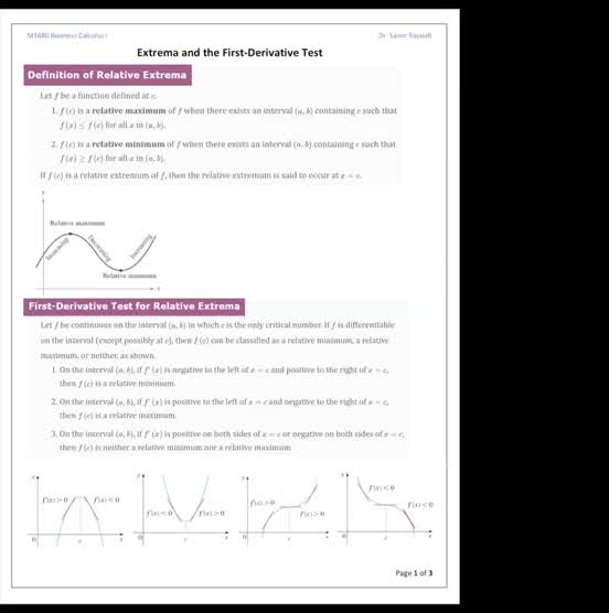 Relative min and max of a function