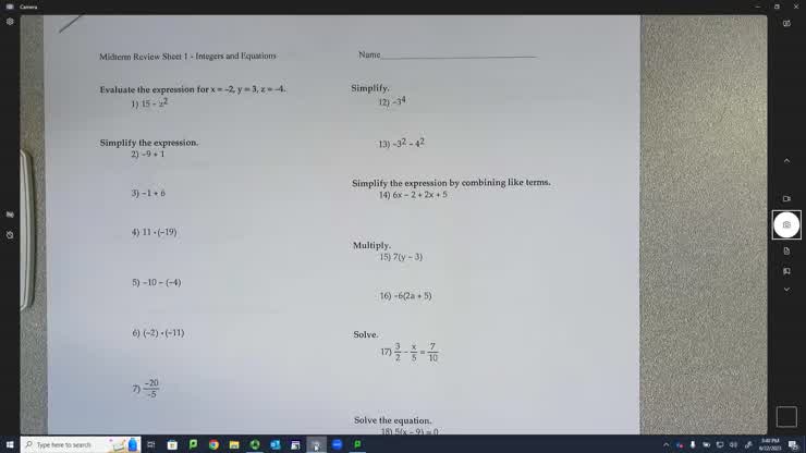 Math 100 Midterm Review Sheet 1 - Integers and Equations