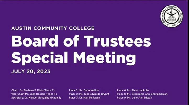 July 20, 2023: Special Meeting
