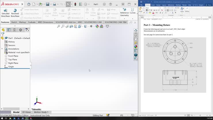 SolidWorks Walkthrough - Features and Drawings - Founting Fixture