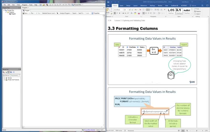 Video 22: SASP1 C03.3 Formatting Columns