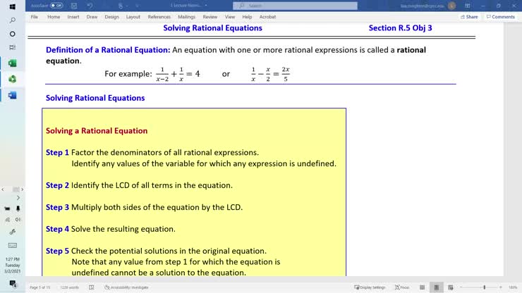 Lesson R.5 Part 2: Solving Rational and Radical Equations