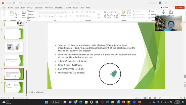 microbiology microscope Field of view and size estimation