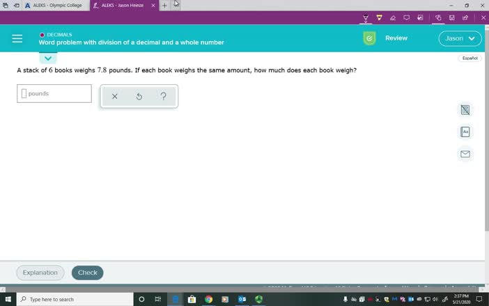 Word problem with division of a decimal and a whole number