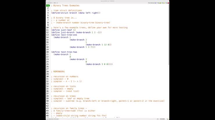 Lecture 14.5 - Defining Trees in DrRacket