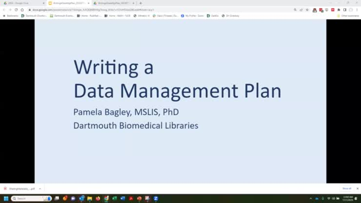 Writing a Data Management Plan (Pamela Bagley, Ph.D.)