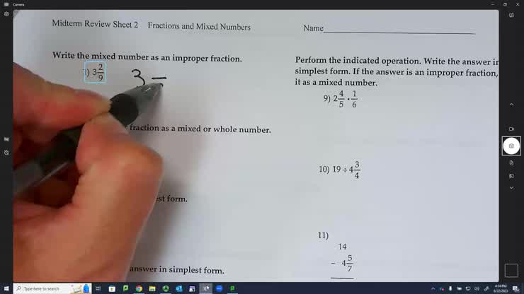 Math 100 Fractions and Mixed Numbers - Midterm Exam Review Sheet 2