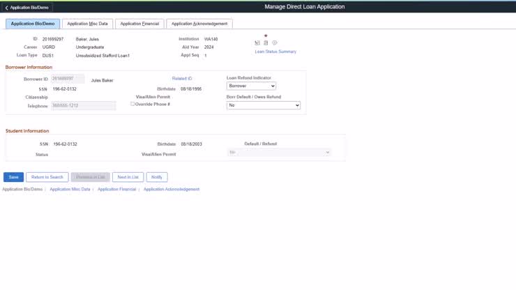 MDLA page - Application Misc Data