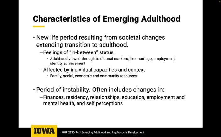 HHP 2130- 14.1 Emerging Adulthood and Psychosocial Development