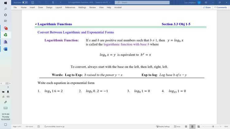 Lesson 3.3: Logarithmic Functions