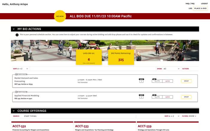 Marshall Course Bidding - update, conflict, and drop bids