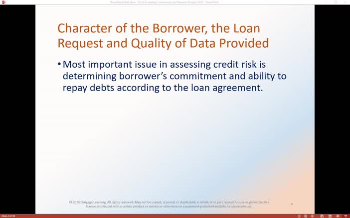 Ch14 #2: Character of the Borrower, the Loan Request and Quality of ...
