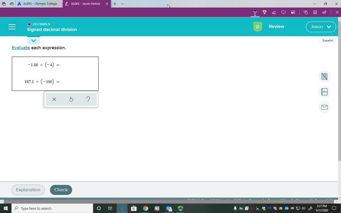 Signed decimal division