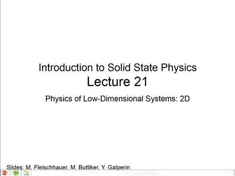 Introduction to Solid State Physics, Lecture 21: Physics of Two ...