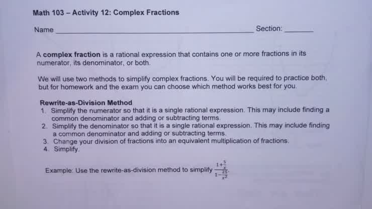Math 103 Complex Fractions