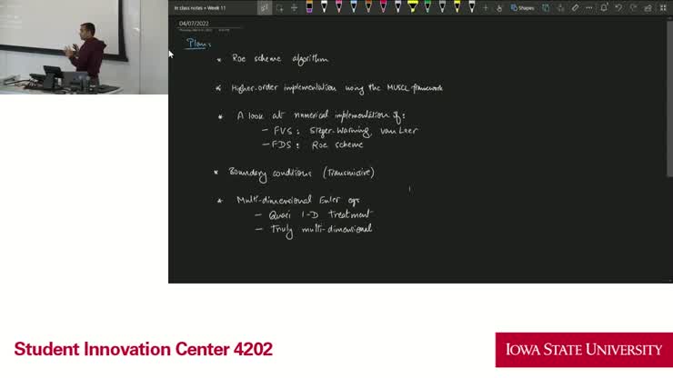 Lecture #22 (04/07/2022): Roe scheme algorithm, higher-order ...