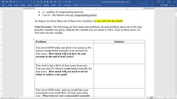 Future Value of a Lump Sum - Part 1 (Acc 210/Fundamentals)