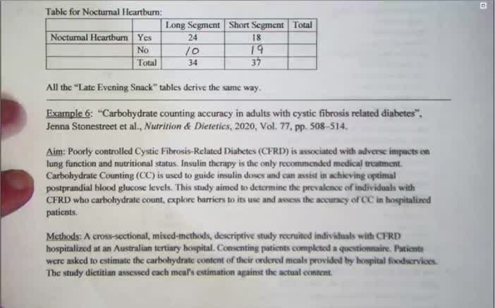 Handout 9 Chi Square Fishers Carb counting Nutrition and Dietetics