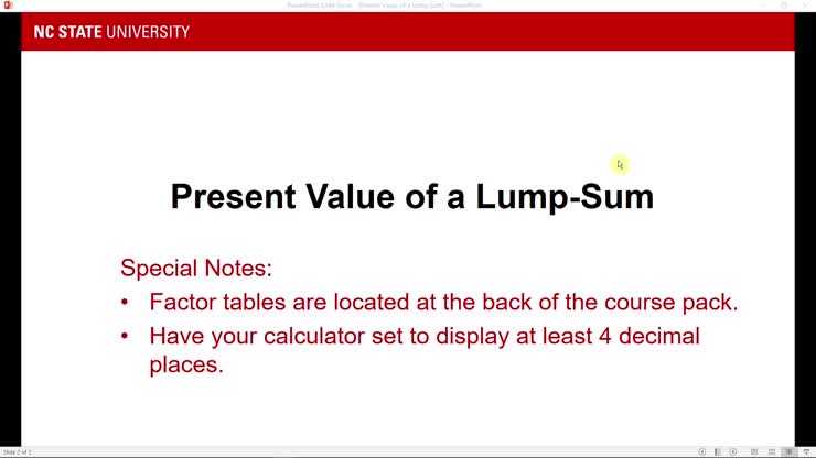 Present Value of a Lump Sum (Acc 210)